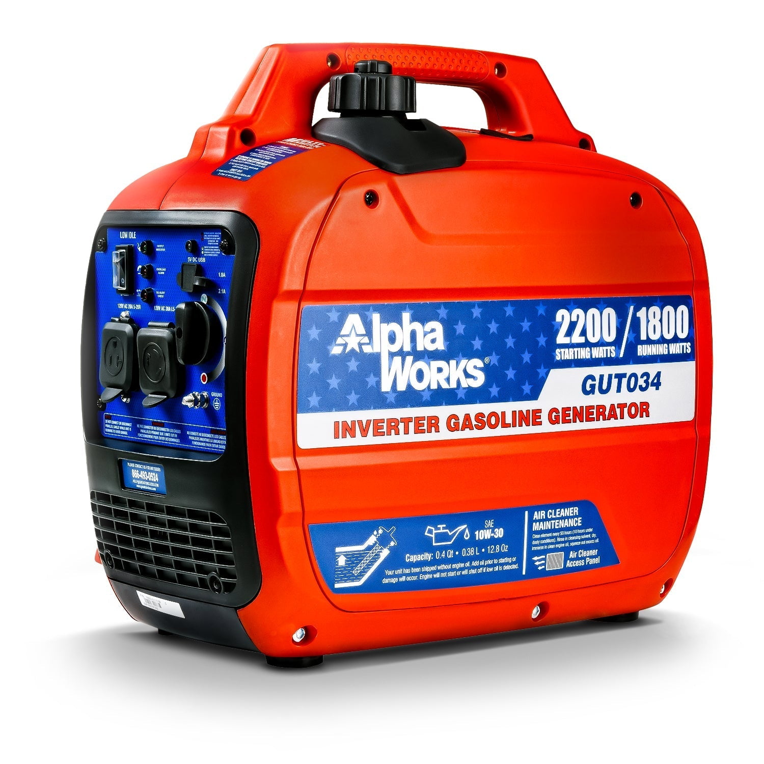 AlphaWorks Gasoline Powered Portable Generator - 79CC Engine, 2250 Watts, 15A, 2 AC Outlets ...