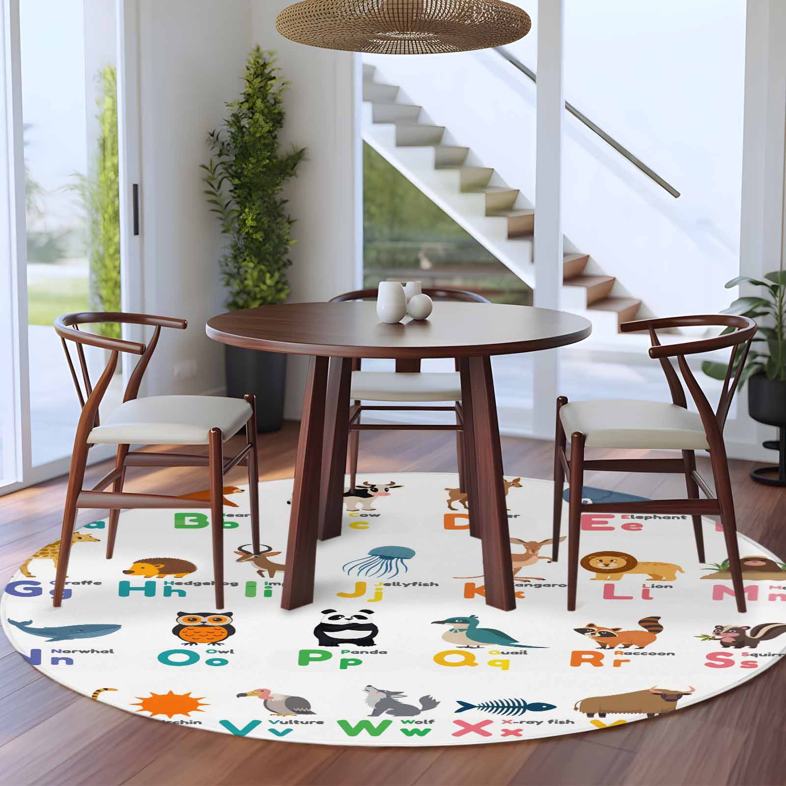 Alphabet 5ft Round Rug for Dining Table for 4 People Under Table ...