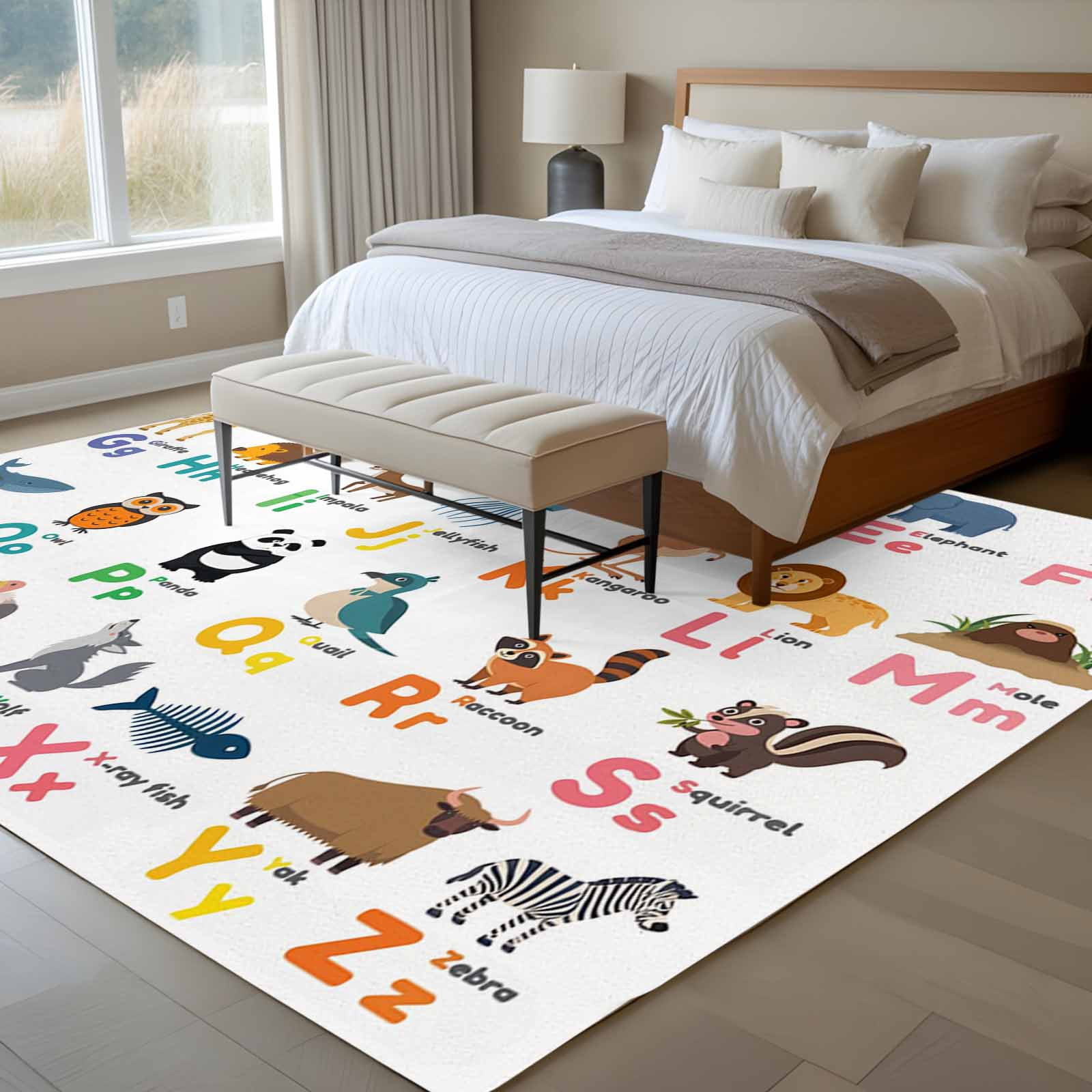 Alphabet 6x9 Rug for Dining Room Table and Chair Setup, Cartoon Animal ...