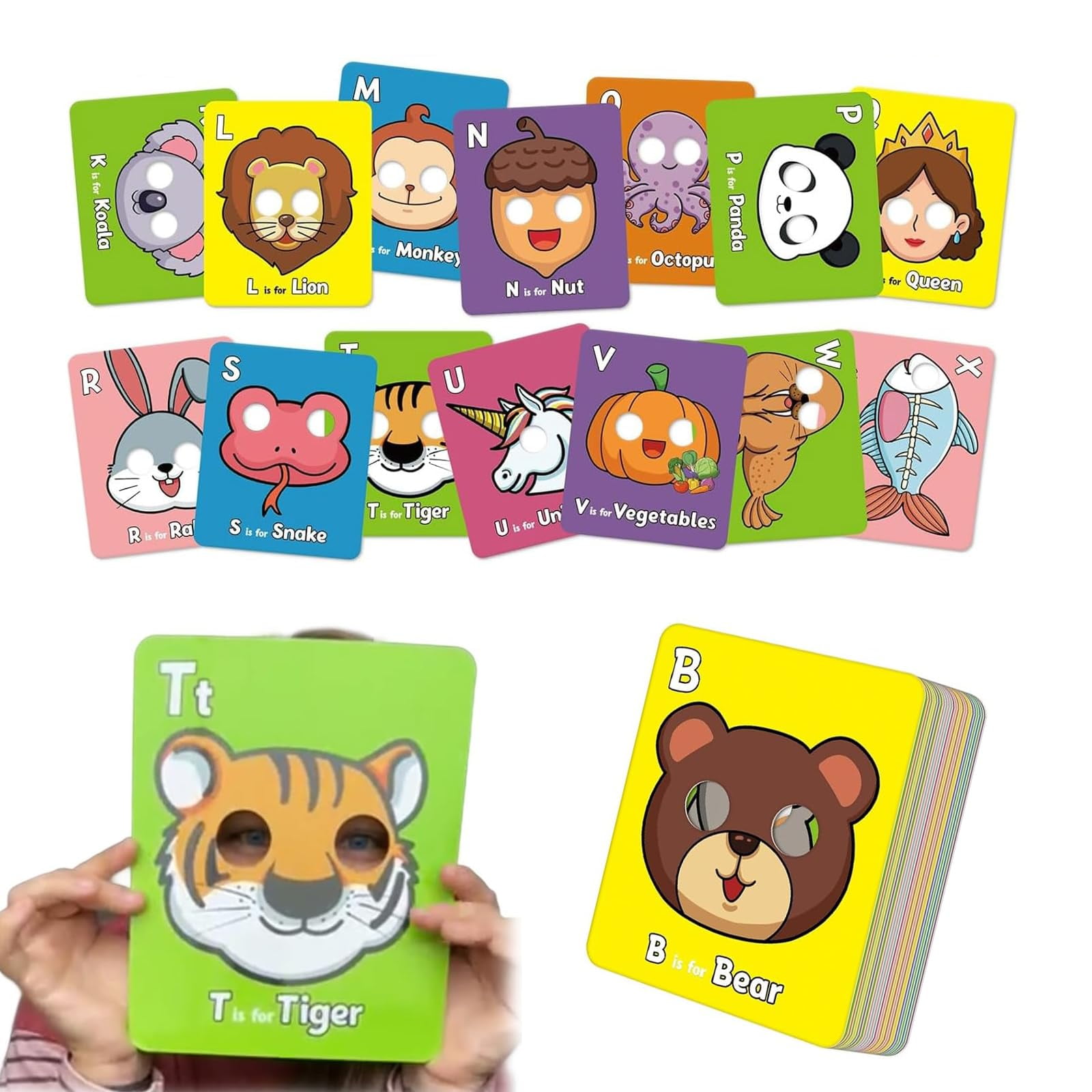 Alphabet ABC Flash Cards, Giant ABC Animal Mask Flash Cards, Colorful ...