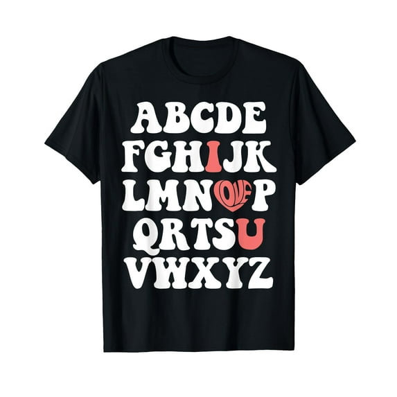 Alphabet ABC I Love You Valentines Day Retro Wavy Text Heart T-Shirt ...