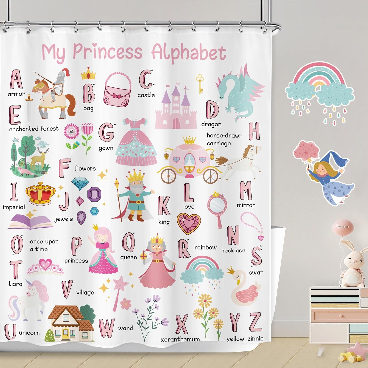 Alphabet ABC Kids Shower Curtain Bathroom Set 60Wx71H Inches Cartoon ...