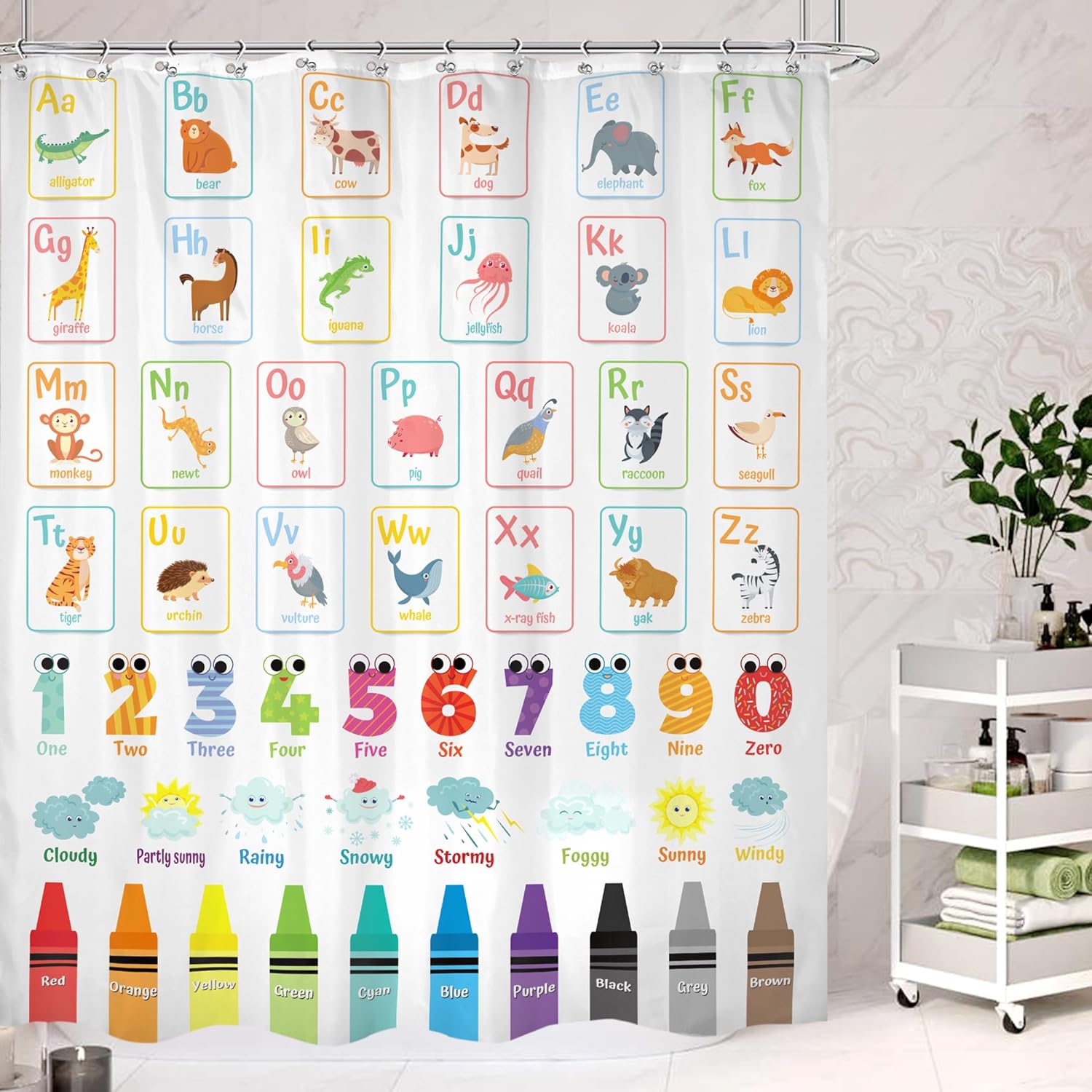 Alphabet ABC Kids Shower Curtain Children Cartoon Cute Animal Colorful ...