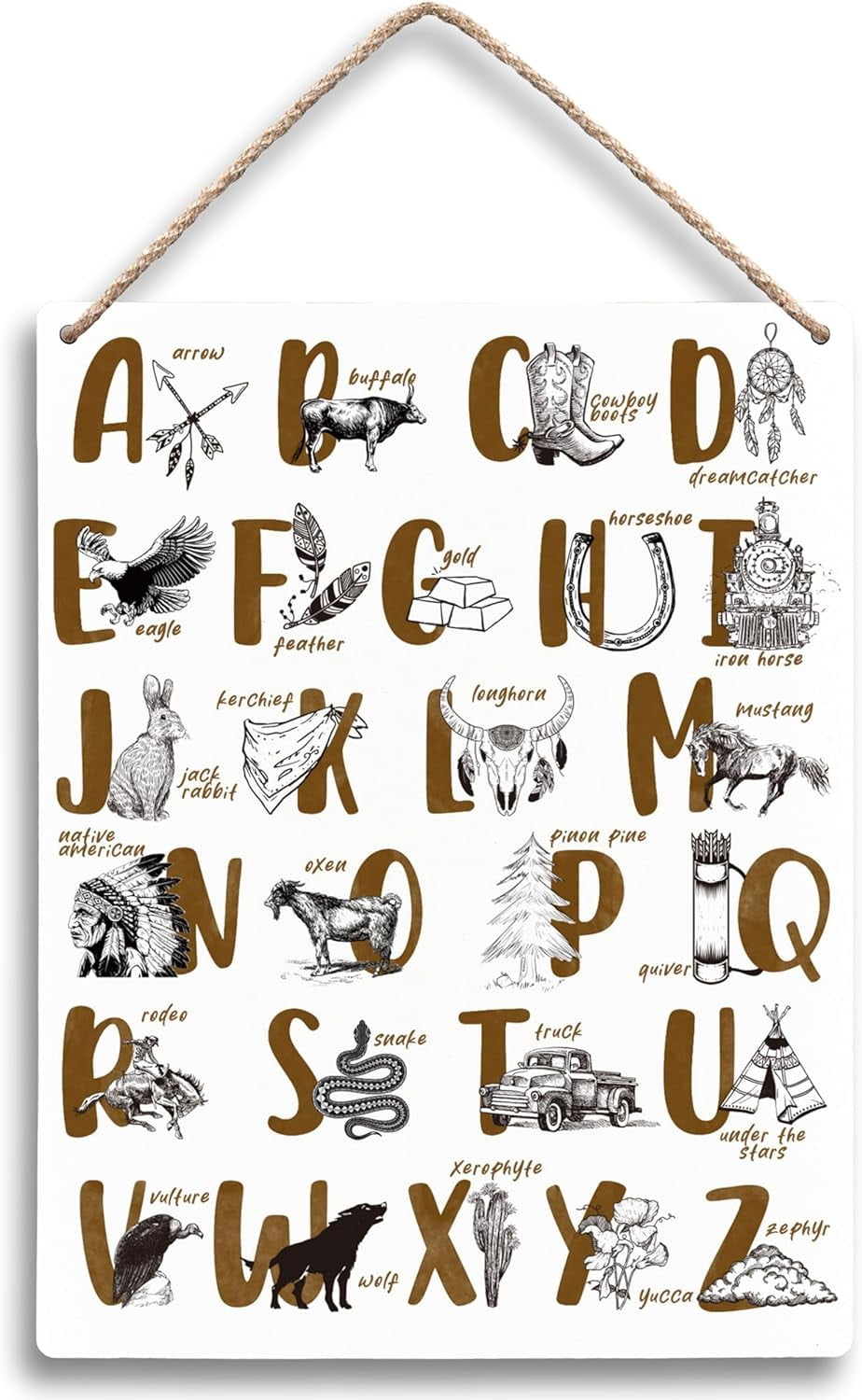 Alphabet ABCD Western Hanging Wooden Signs 8" X 10", Wild West Alphabet ...