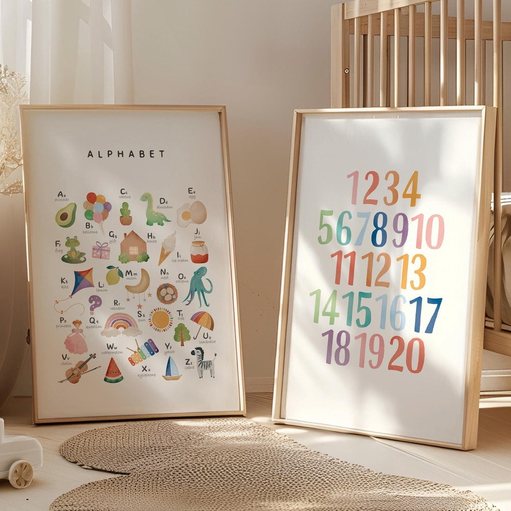 Alphabet And Numbers Playroom Posters Rainbow Alphabet Poster Nursery ...