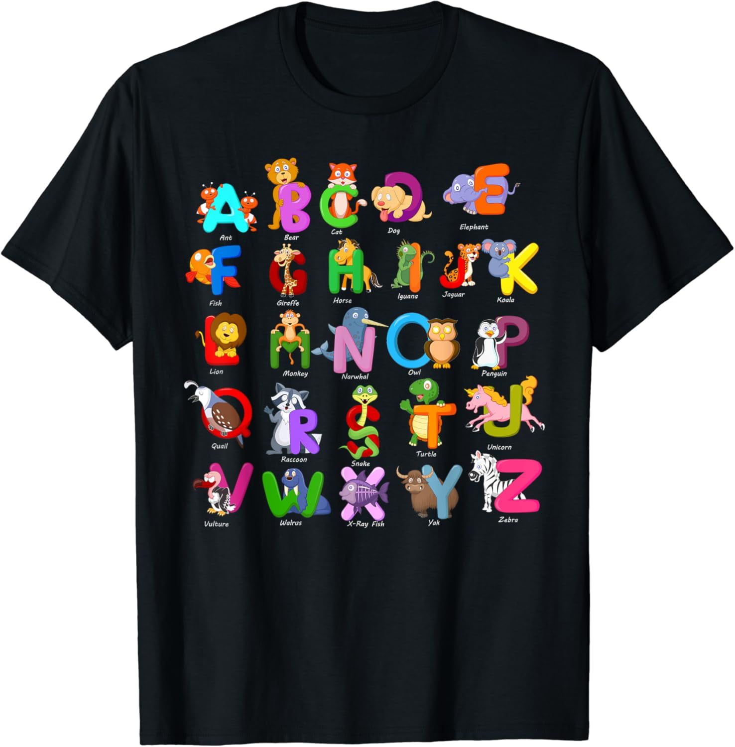 Alphabet Animal ABCs Learning Kindergarten School Teacher T-Shirt ...