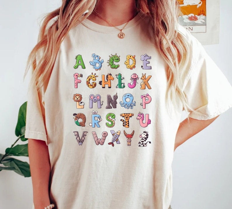 Alphabet Animal T-shirt for Kids, Teacher ABC Shirt, Kindergarten ...