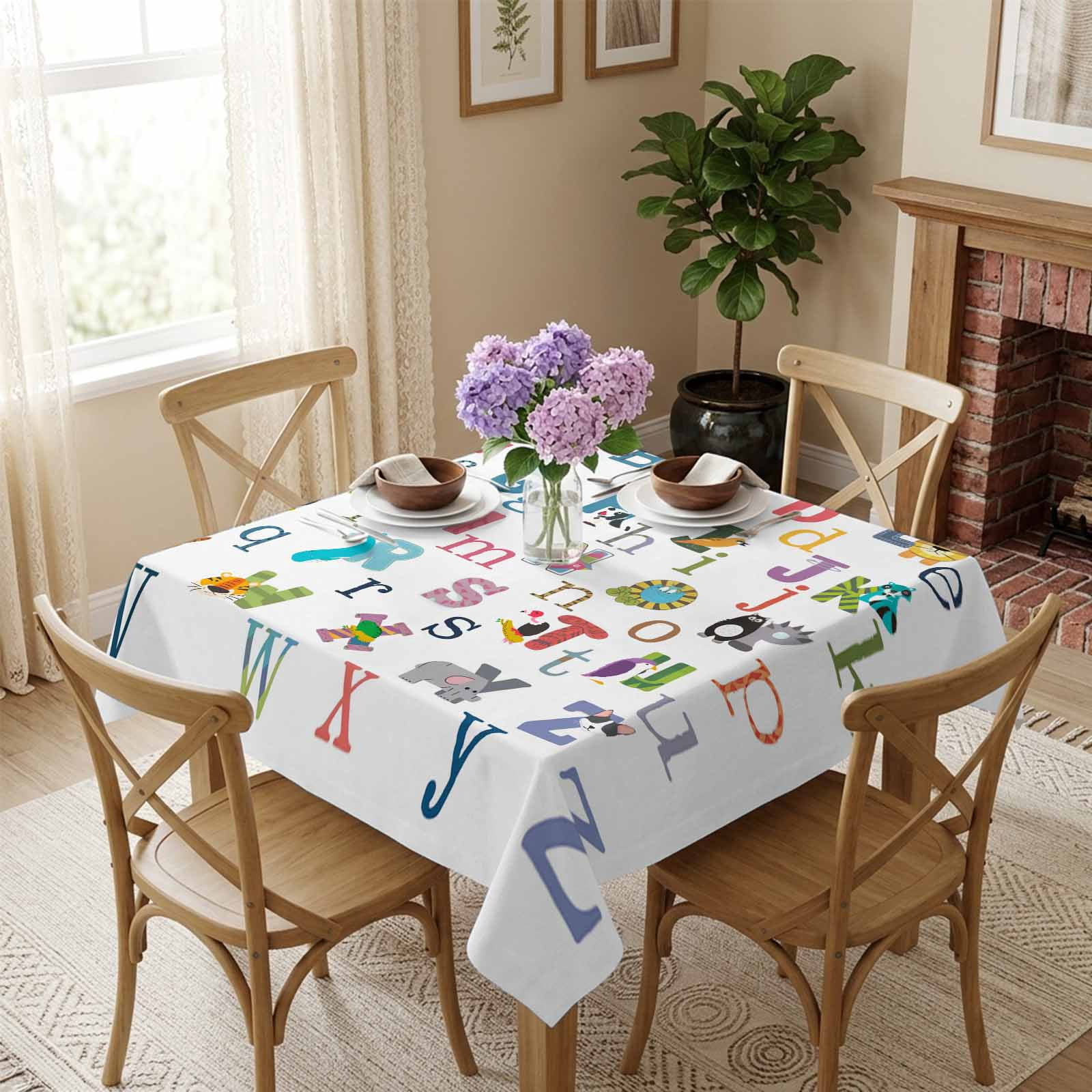 Alphabet AnimalColorful Cartoon Square Tablecloth 54x54 Inch Waterproof ...