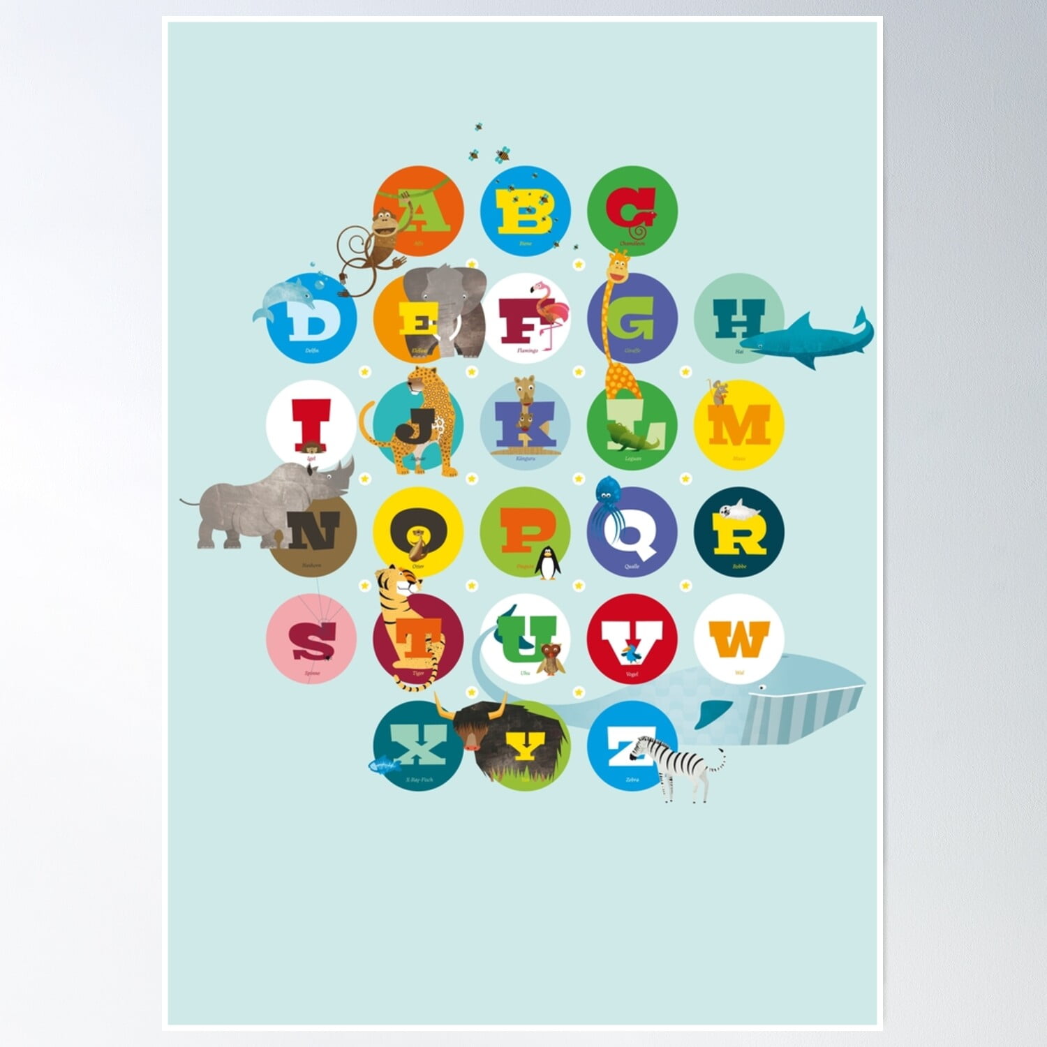 Alphabet - Animals From A To Z For Children Poster Wall Art, Modern ...