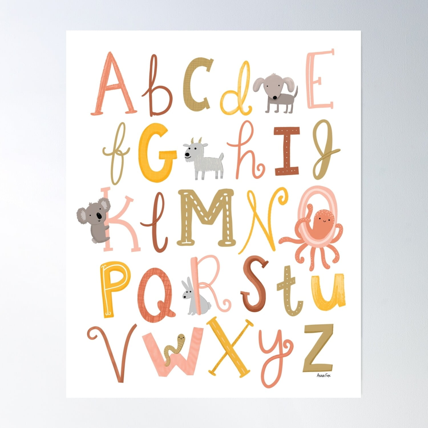 Alphabet Animals Poster Wall Art, Modern Wall Decor, 8x12 UNFRAMED ...