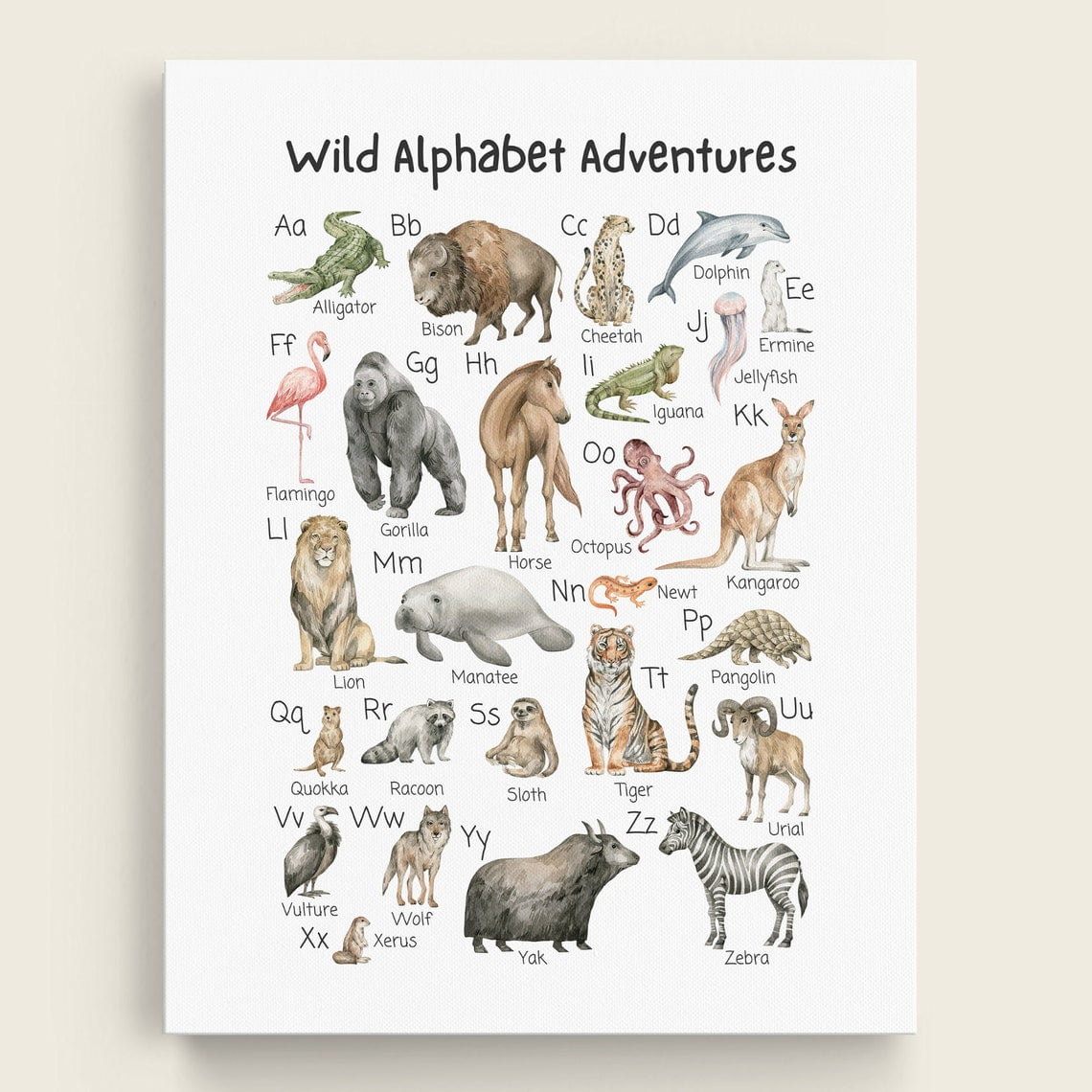 Alphabet Animals Wall Art, Montessori Abc Nursery Decor, Educational ...