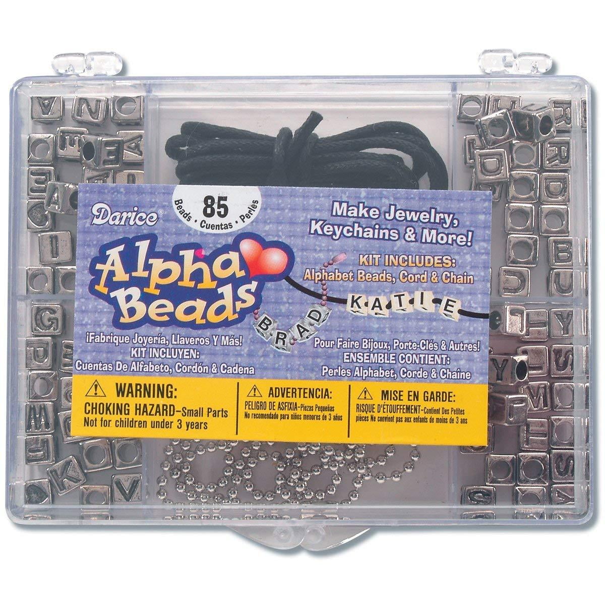 Alphabet Bead Kit-Silver Square W/Black Letters, Pk 3, Darice - Walmart.com