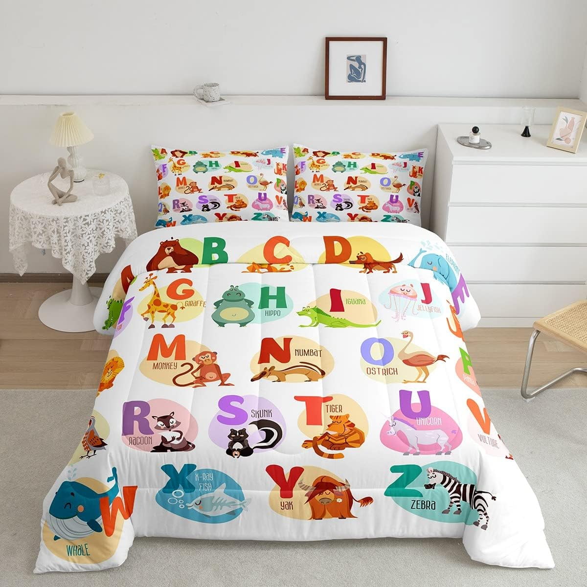 Alphabet Bedding Set for Kids Room Decor Cute Cartoon English Alphabet ...
