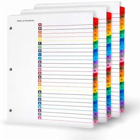 Alphabet Binder Dividers – 3 Sets of 26 A– Index Tabs for 3-Ring ...