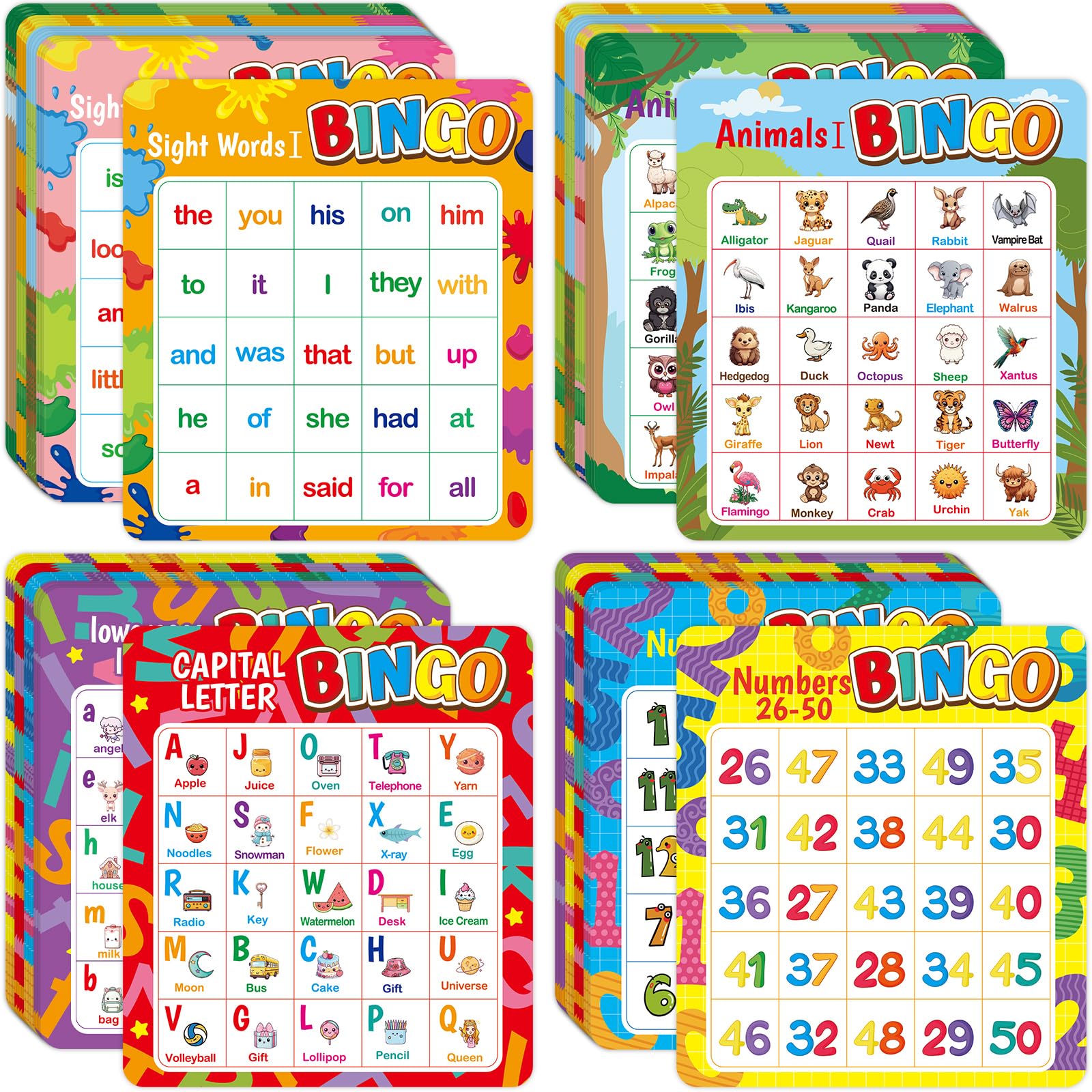 Alphabet Bingo Game Kids DHF10 Sight Word Bingo Set Letter Animal Board ...