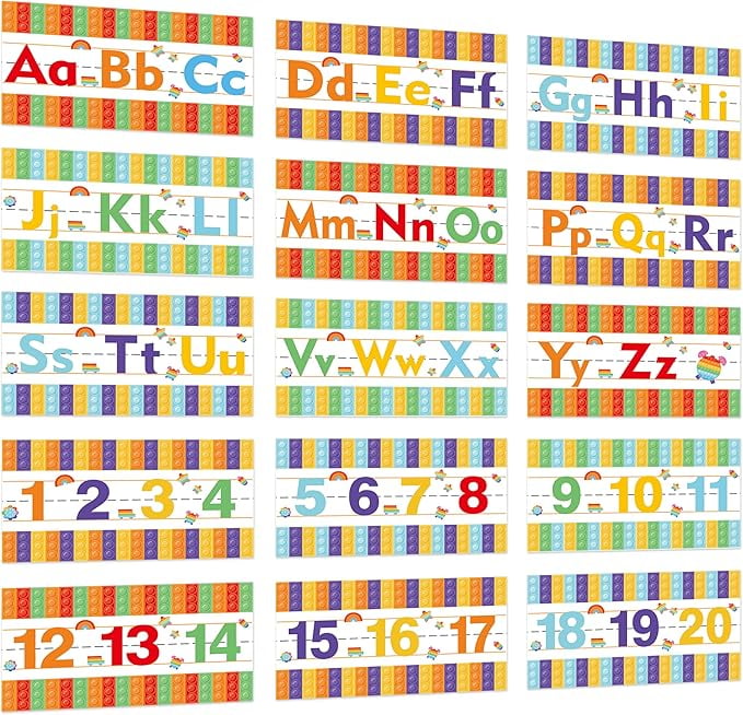 Alphabet Bulletin Board Strips Set - 15Pcs Builders Blocks Themed ABC ...