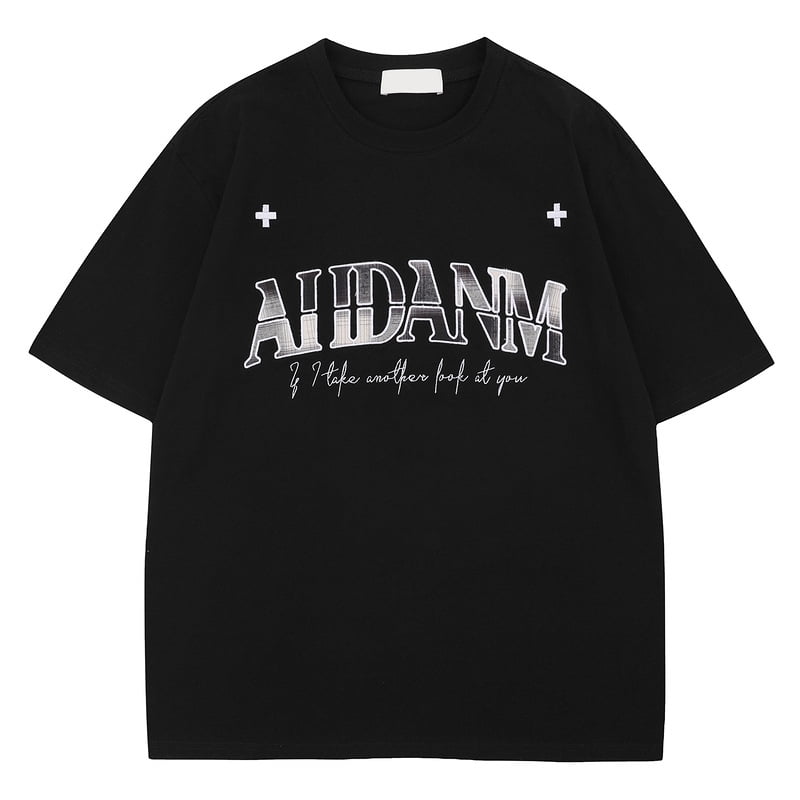 Alphabet Crew Neck Short Sleeve T-Shirt Men's Loose High Street Couple ...