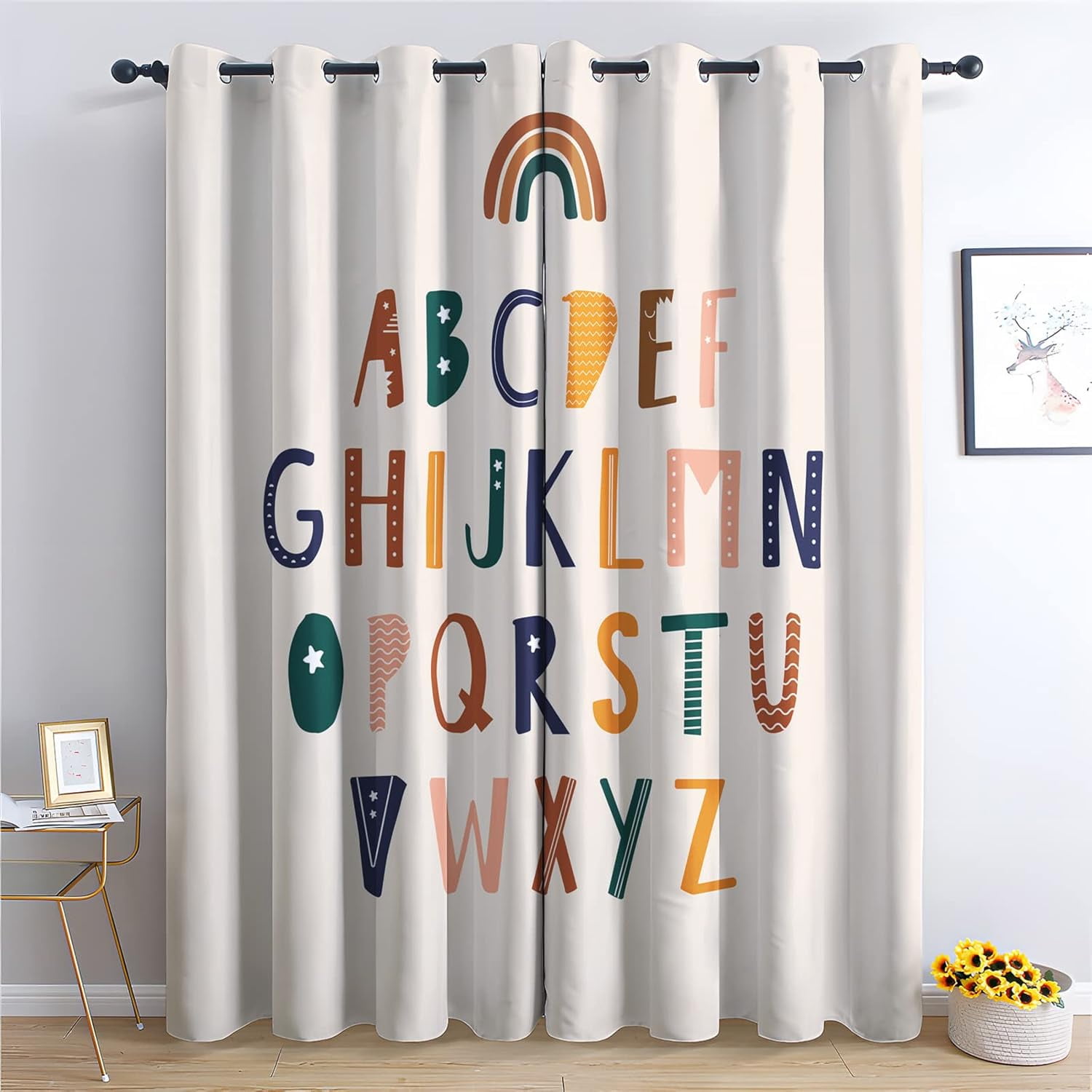 Alphabet Curtains, Cute Rainbow Window Curtain For Kids Girls Bedroom ...
