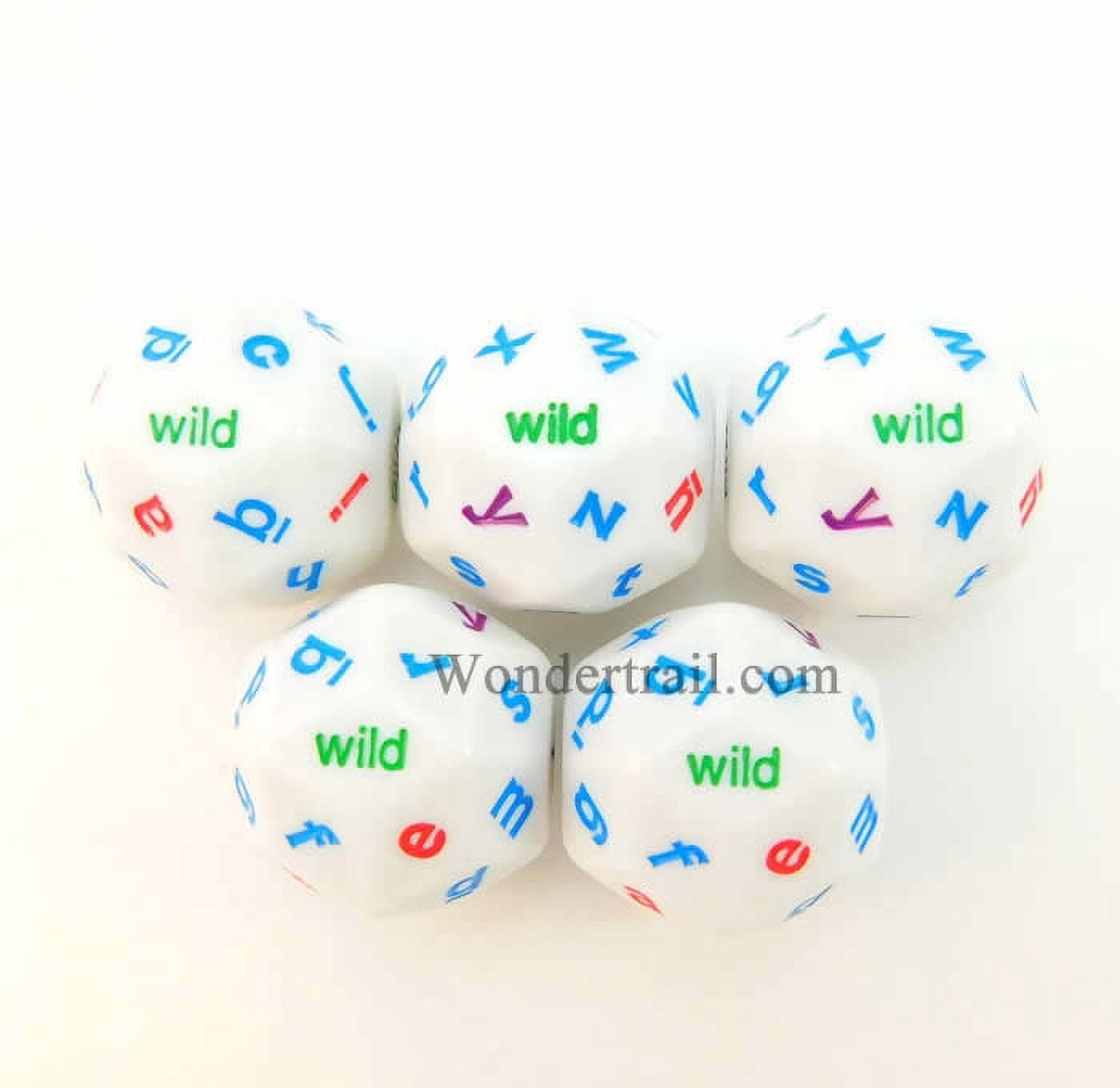 Alphabet Dice 30 Sided White with 4 Color Letters Set of 5 Koplow Games ...