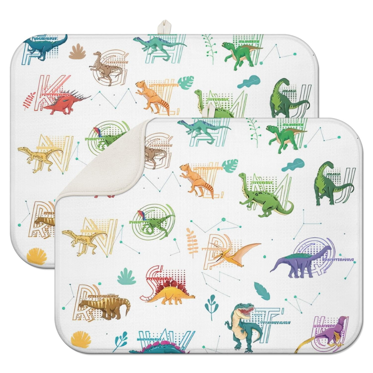 Alphabet Dinosaur Names Chart Pattern Dish Drying Mat for Kitchen 1 Pack, Ultra Absorbent ...