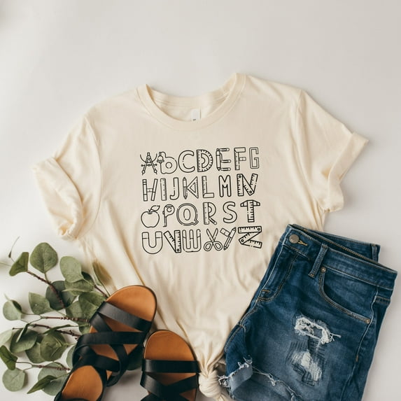 Alphabet Doodle Teacher Tshirt, Teaching shirt, First Grade Teacher ...