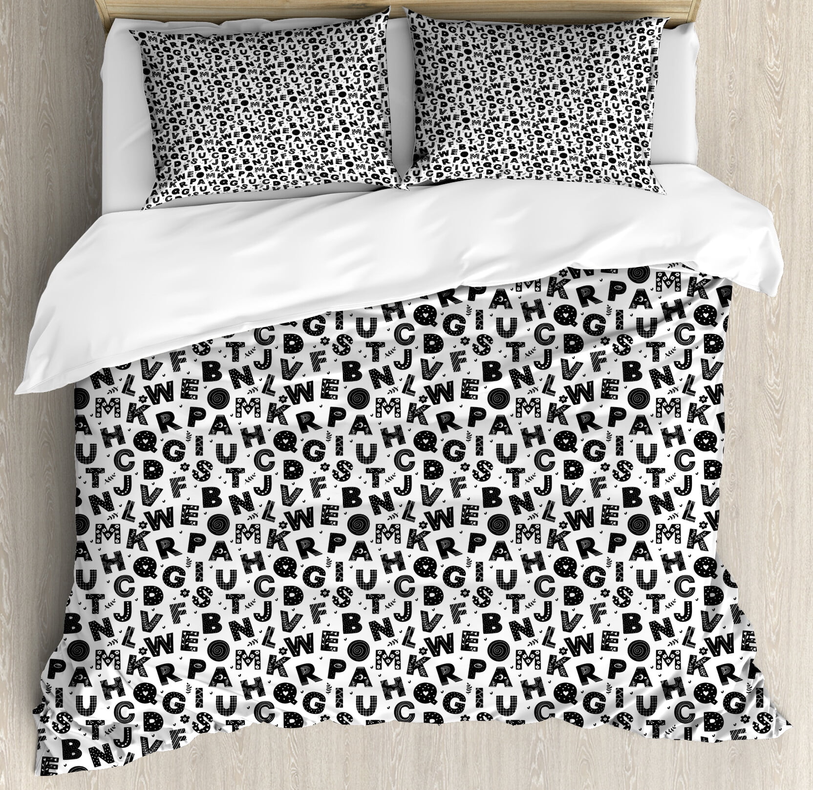 Alphabet Duvet Cover Set, Monochrome Design of ABC's in Various Motifs ...