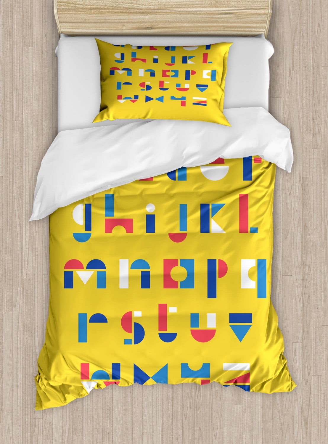 Alphabet Duvet Cover Set Twin Size, Colored Geometric Small Letters ...