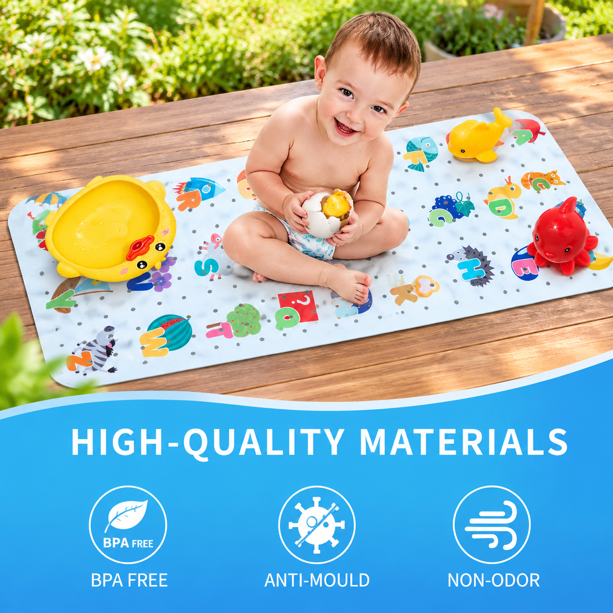 Alphabet Extra Long 40x16 Inch Non-Slip Bathtub Mat With Suction Cups ...