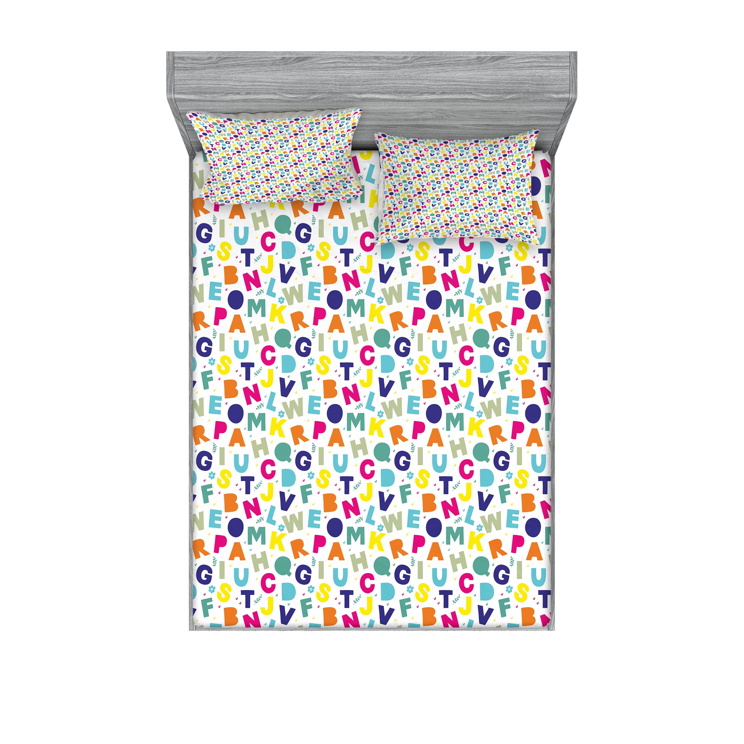 Alphabet Fitted Sheet & Pillow Sham Set, Asymmetric Repetition of ...