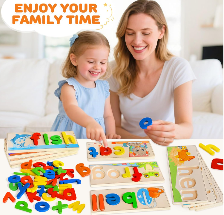 Alphabet Flash Cards, ABC Learning Toys for Kids 3-5, Wooden Letters ...