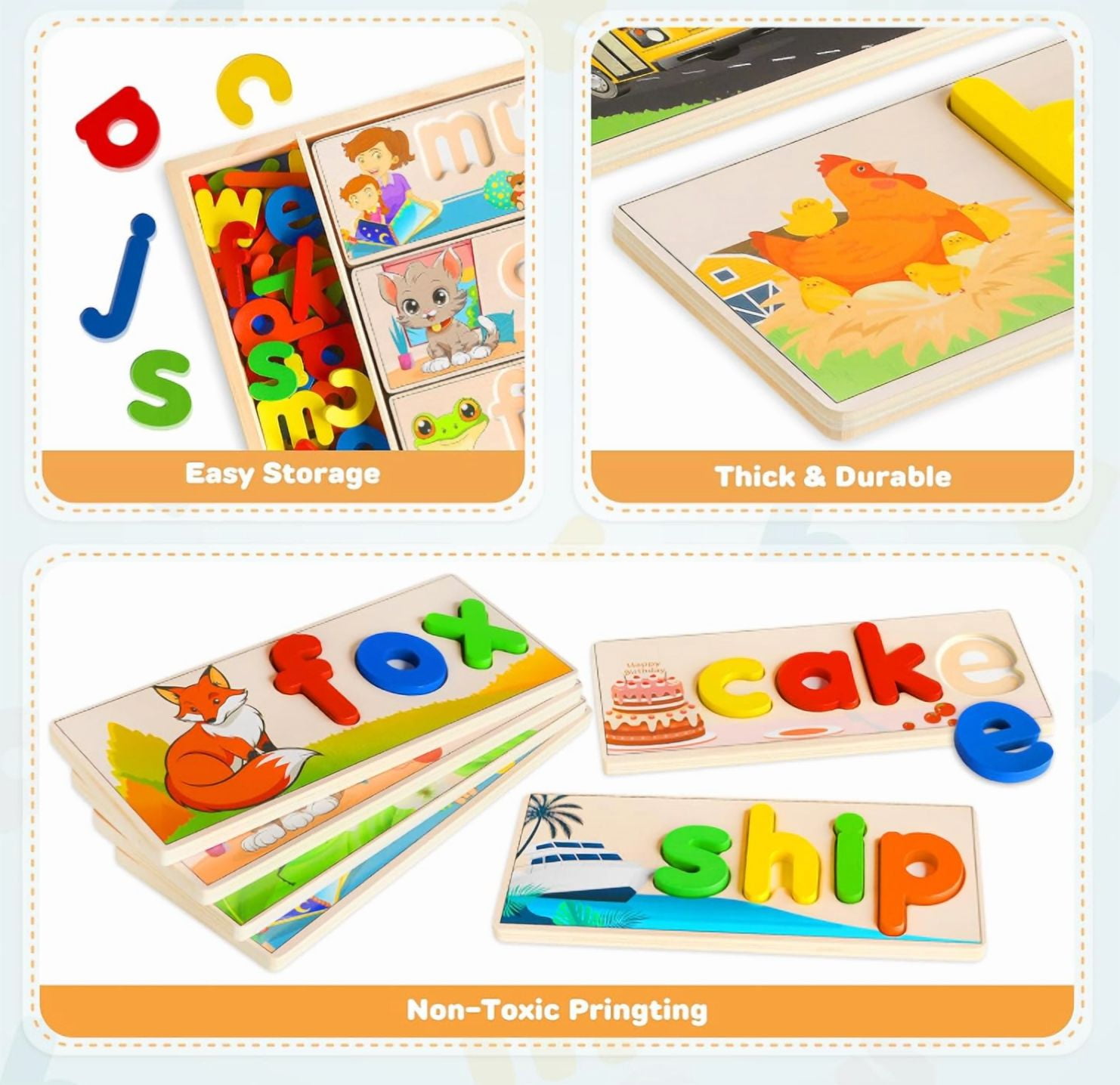 Alphabet Flash Cards, ABC Learning Toys for Kids 3-5, Wooden Letters ...