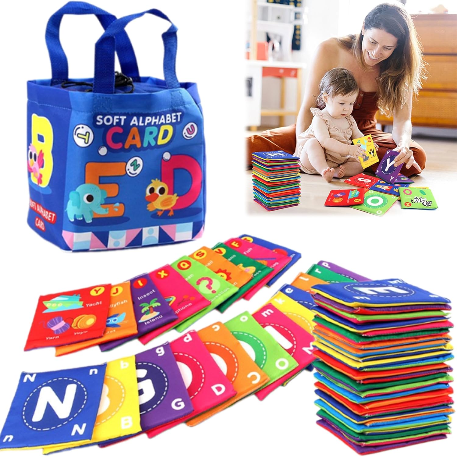 Alphabet Flash Cards with Bag, Preschool Learning Toy Letter Flash ...