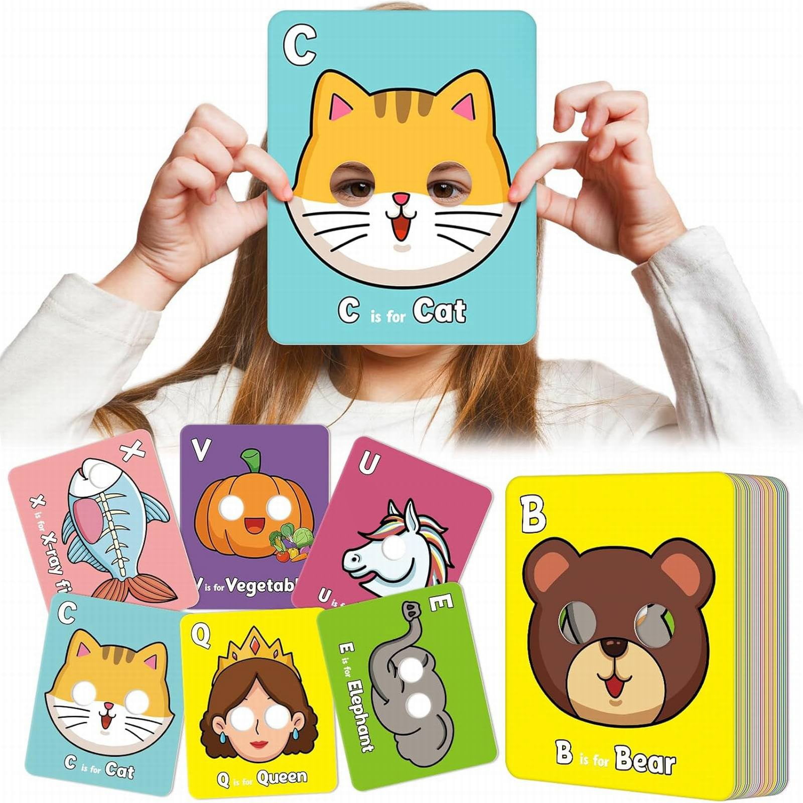Alphabet Flash Cards,Giant ABC Animal Flash Cards for Toddler 3-5,26 ...