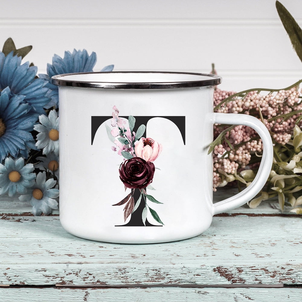 Alphabet Flowers A-Z Vintage Enamel Coffee Tea Mugs Vacation Camping ...