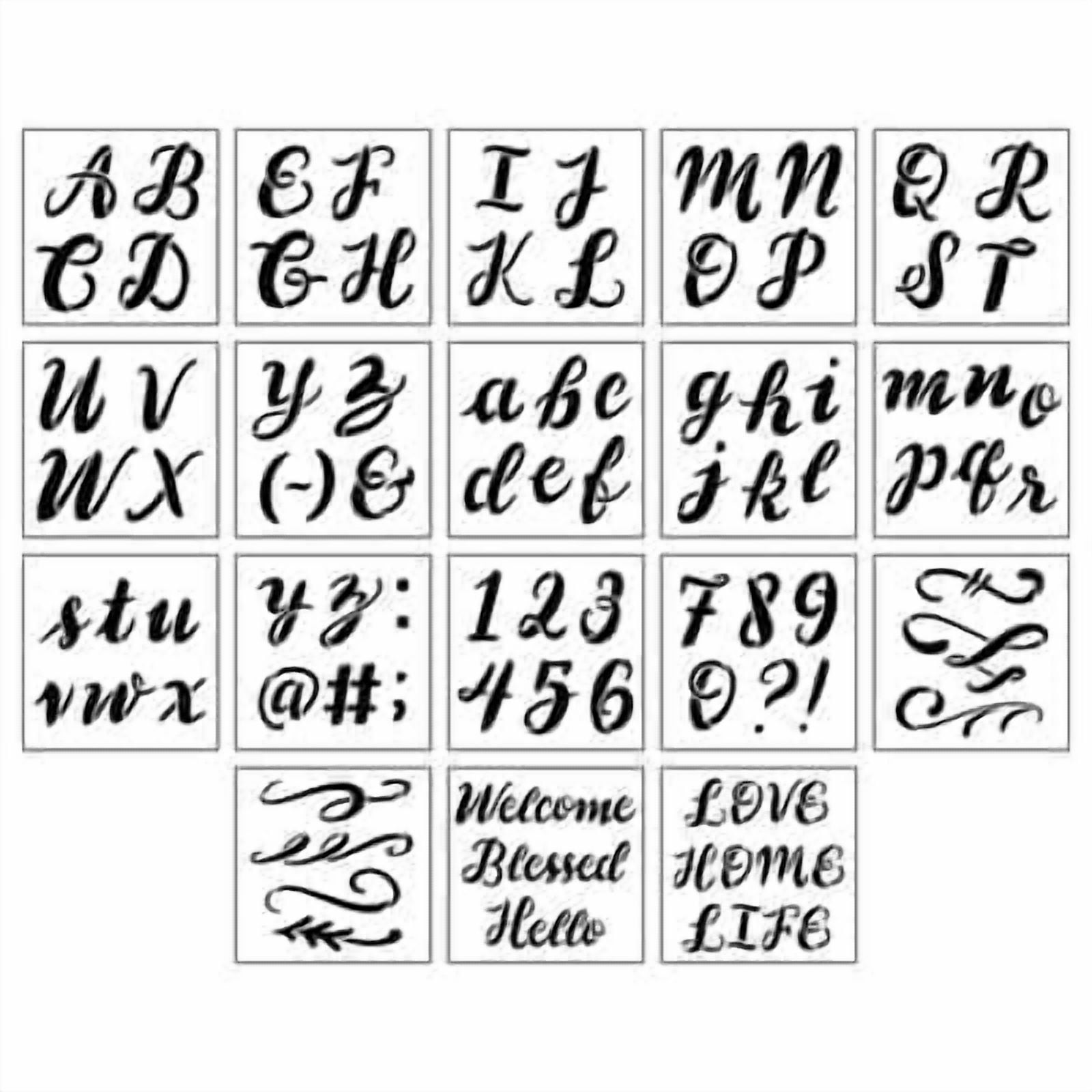 Alphabet Handlettered Script Stencils by Craft Smart – 12" x 12" Sheets ...