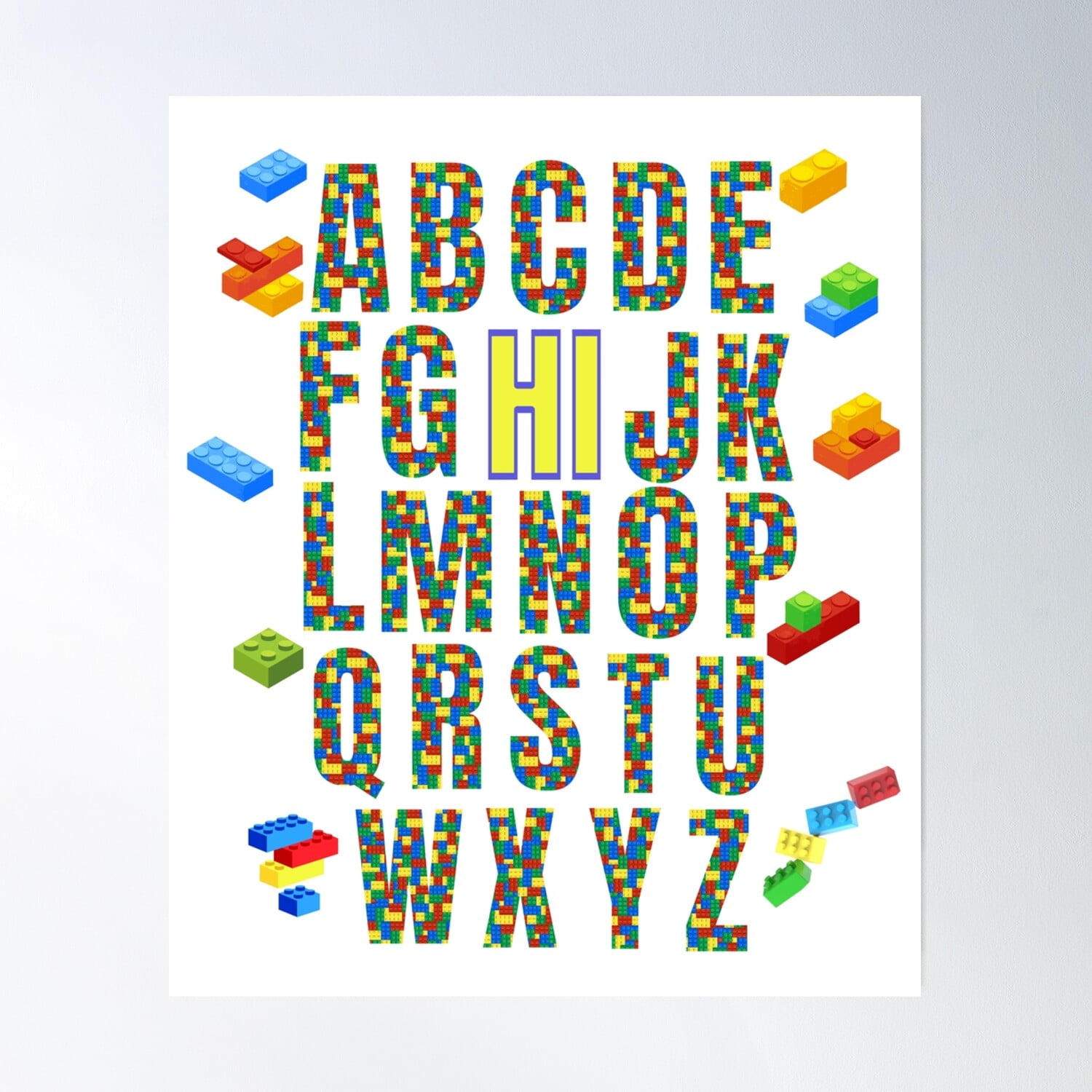 Alphabet Hi Building Bricks Back To School Poster Wall Art, Modern Wall ...