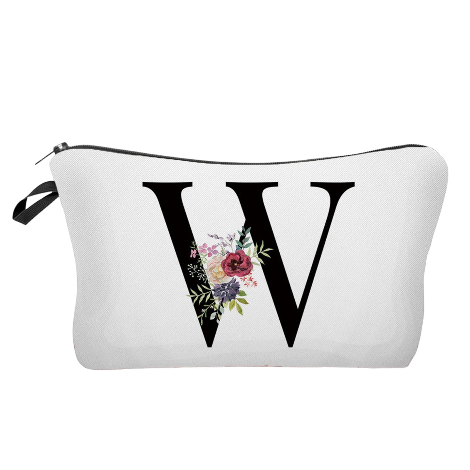 Alphabet Initial Flower Letter Makeup Bag Portable Cosmetic Organizer ...