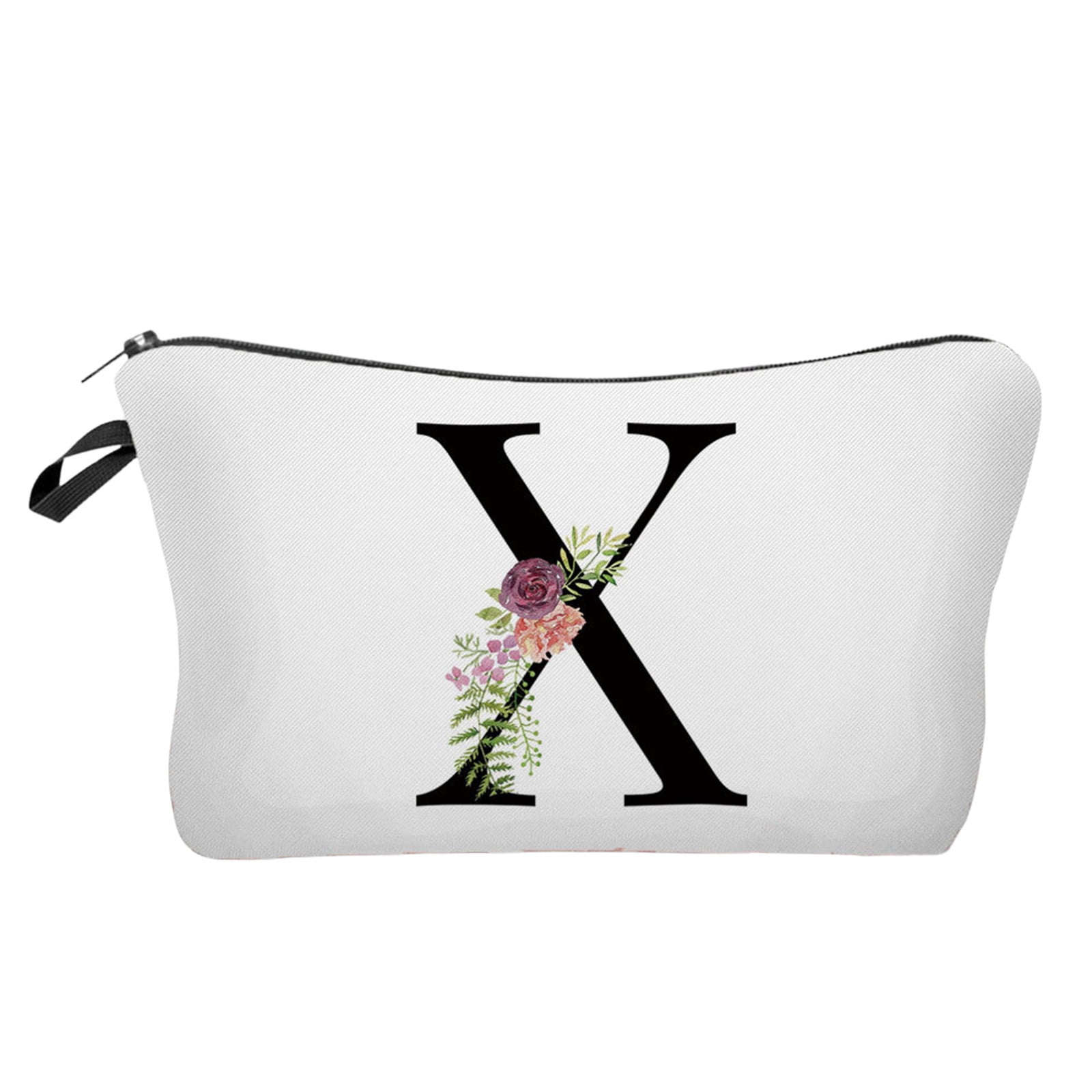 Alphabet Initial Flower Letter Makeup Bag Portable Cosmetic Organizer ...