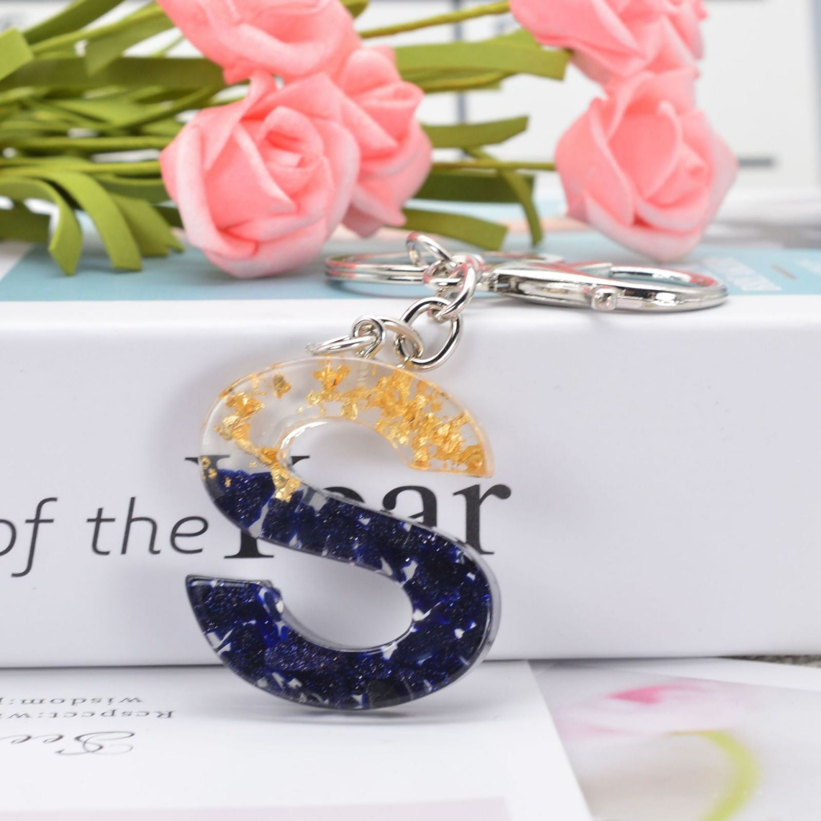 Alphabet Initial Letter Keychain Crystal Bling Car Keychain Black ...