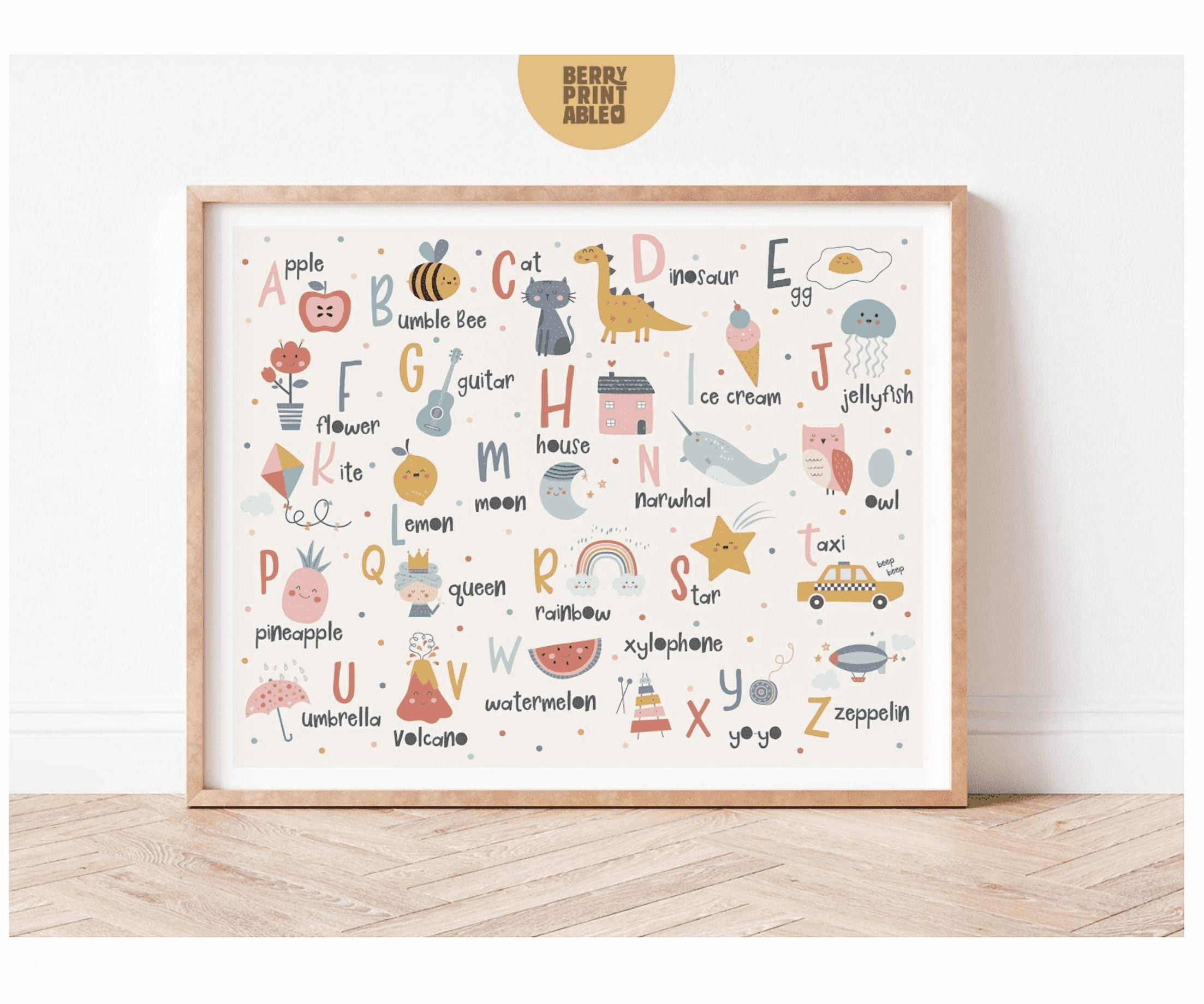 Alphabet Landscape Wall Art Abc Sign Kids Room Poster Neutral Nursery ...