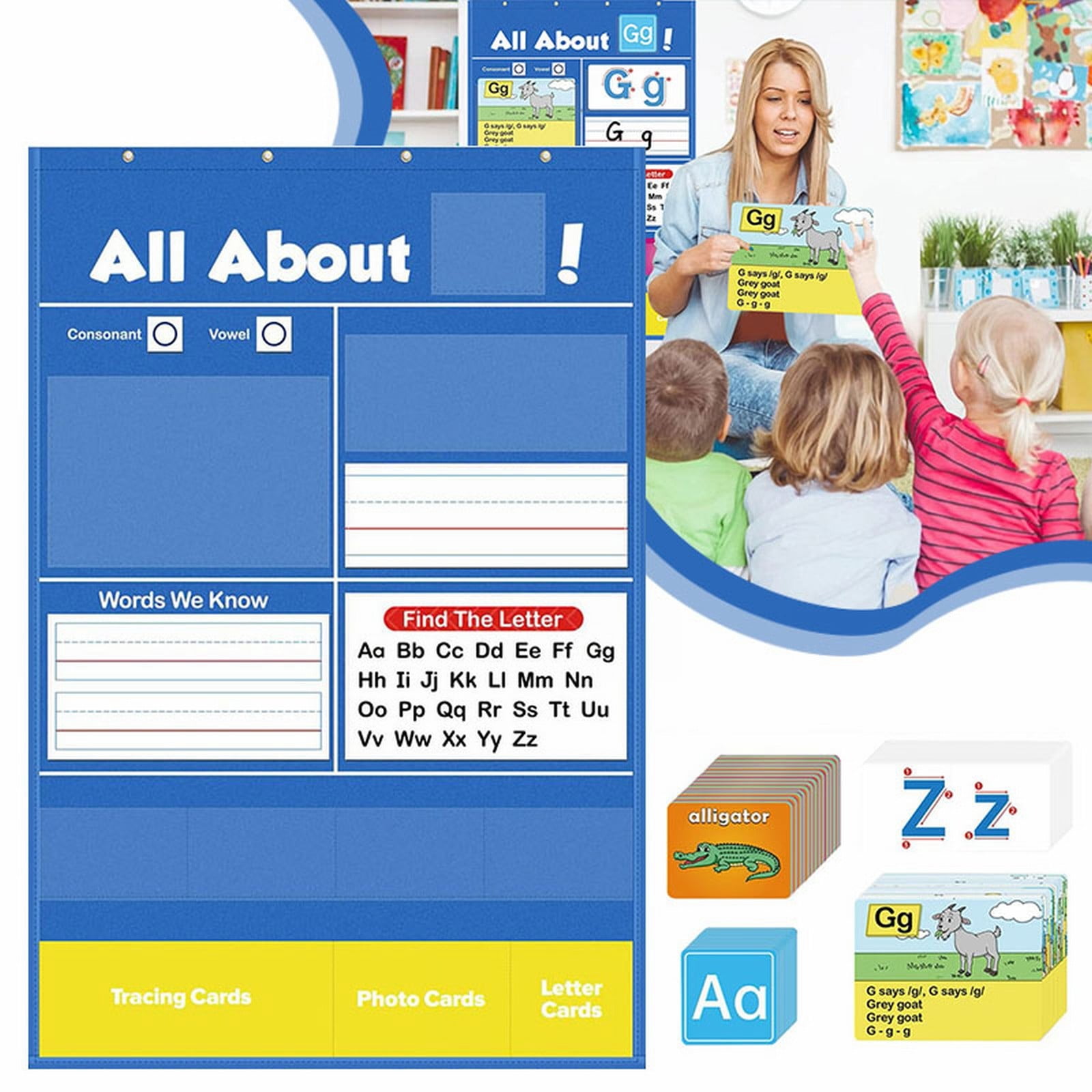 Alphabet Learning Pocket Chart With ABC Cards And Letter Tracing Set ...