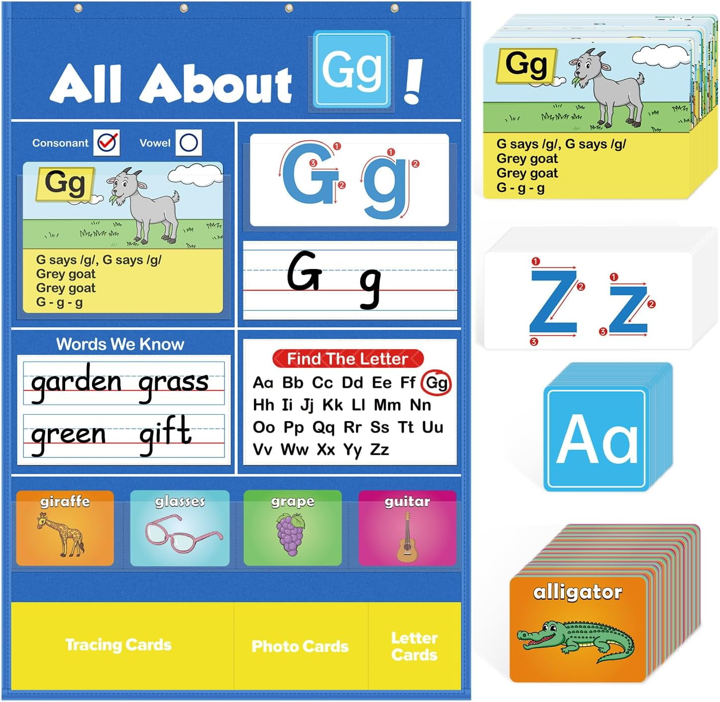 Alphabet Learning Pocket Chart,ABC Pocket Chart with Flash Cards,26 ...