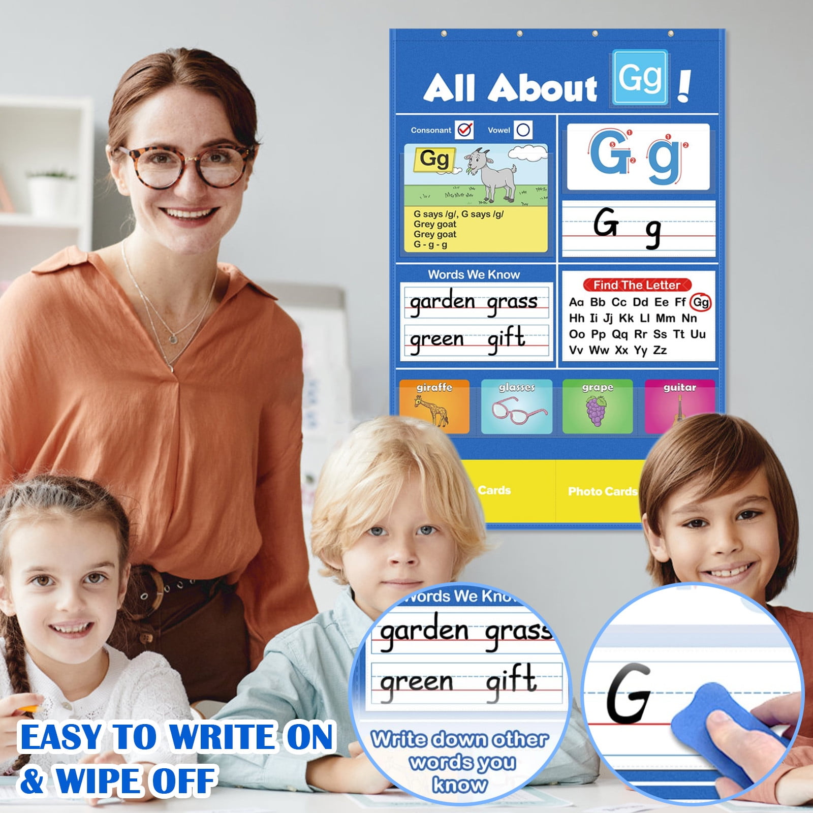 Alphabet Learning Pocket Chart, ABC Wall Chart Alphabet Flash Cards ...