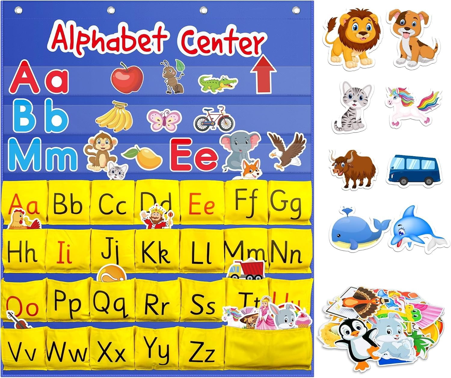 Alphabet Learning Pocket Chart, Alphabet Wall Chart 104 Flash Cards and ...