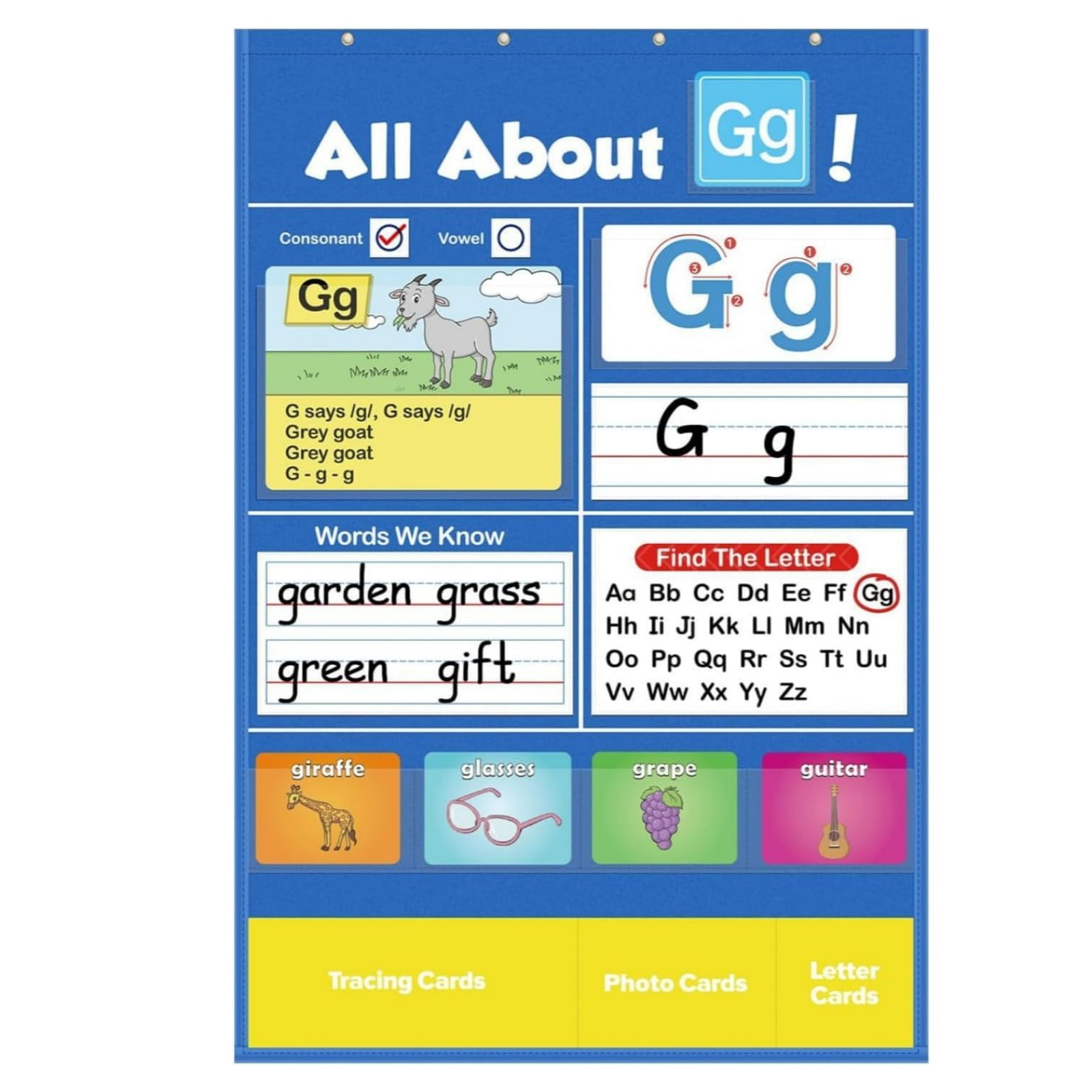 Alphabet Learning Pocket Chart Alphabet Wall Chart ABC Flash Cards ...