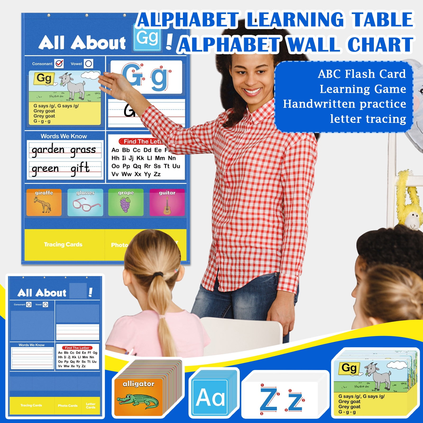 Alphabet Learning Pocket Chart Alphabet Wall Chart ABC Flash Cards ...