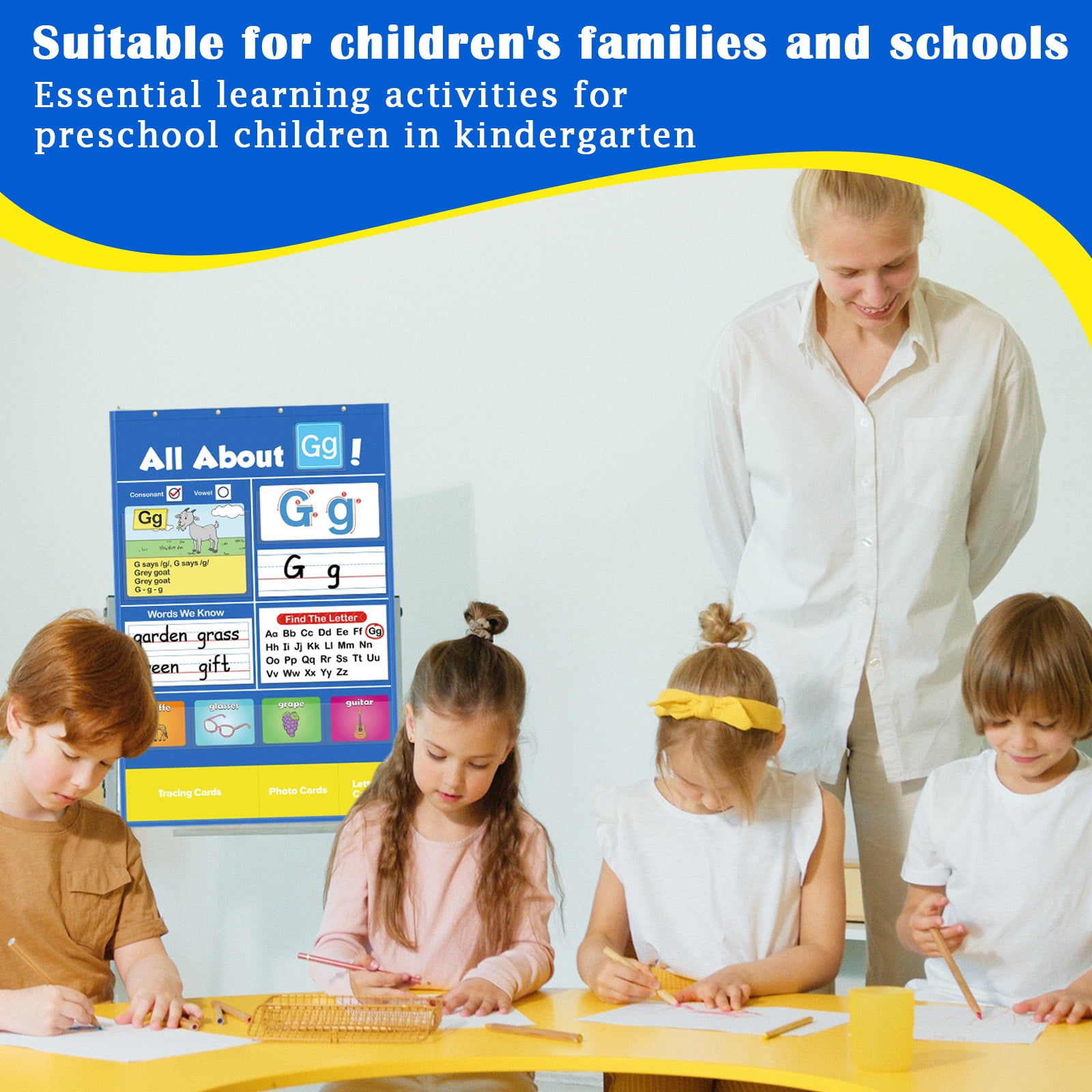 Alphabet Learning Pocket Chart - Alphabet Wall Chart with Flash Cards ...