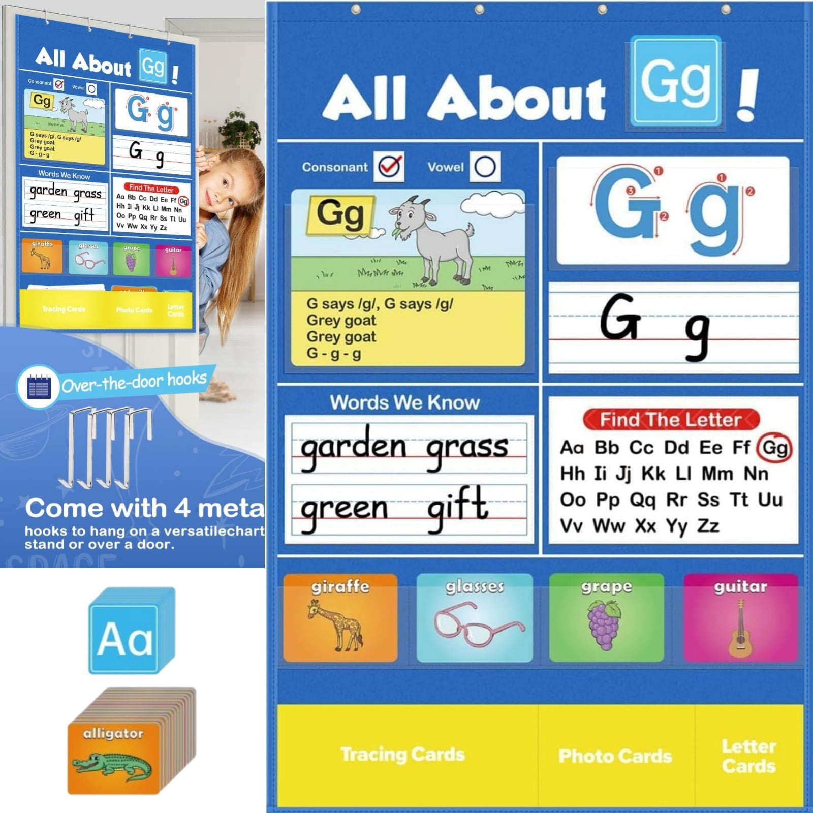 Alphabet Learning Pocket Chart, Alphabet Wall Chart for Toddlers 1-3 ...