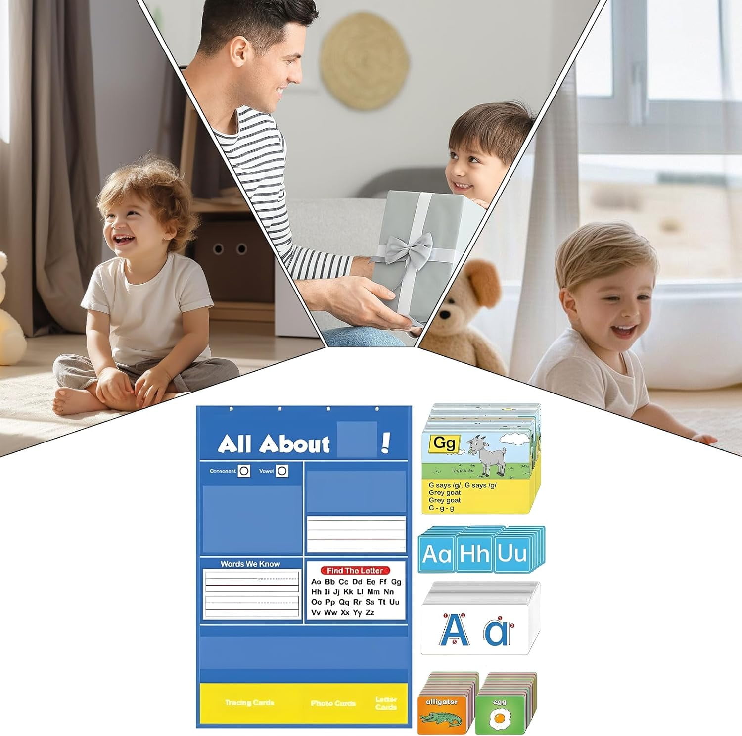 Alphabet Learning Pocket Chart - Educational Wall Chart with ABC Flash ...