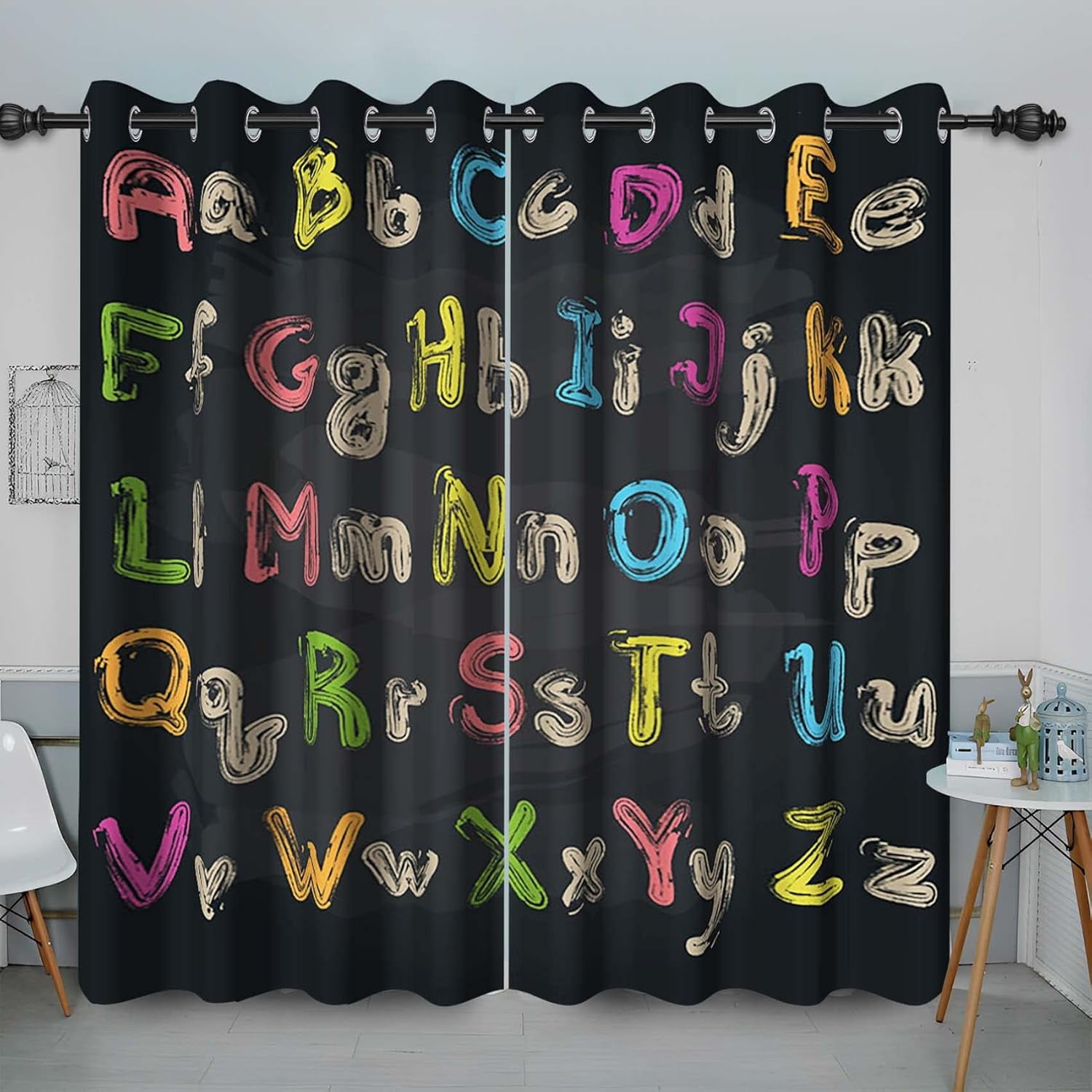 Alphabet Letter Blackout Curtains, A–Z Letter Pattern Cute Window ...